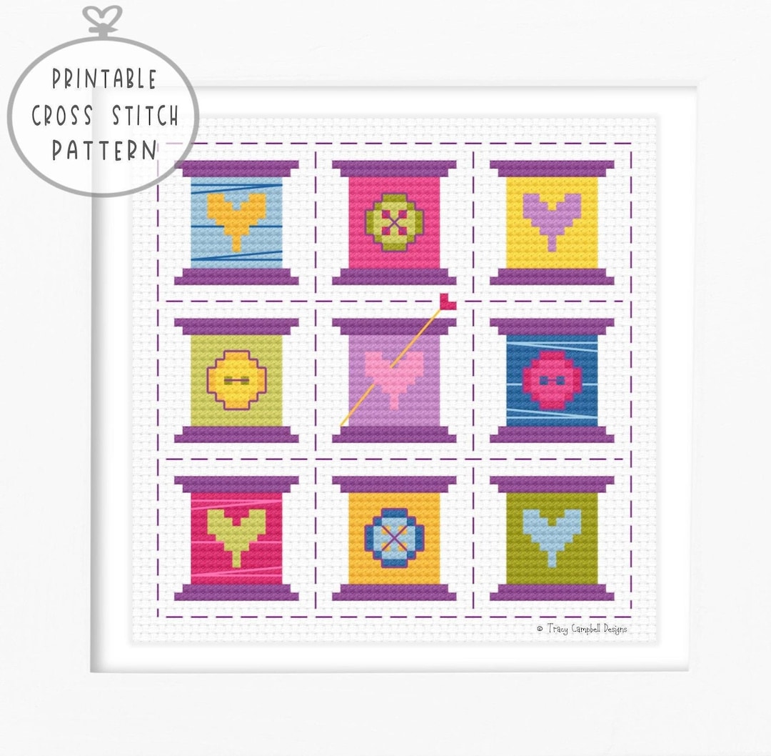 Button and Heart Spools Cross-stitch Pattern: Quilt Stitchery PDF - Etsy