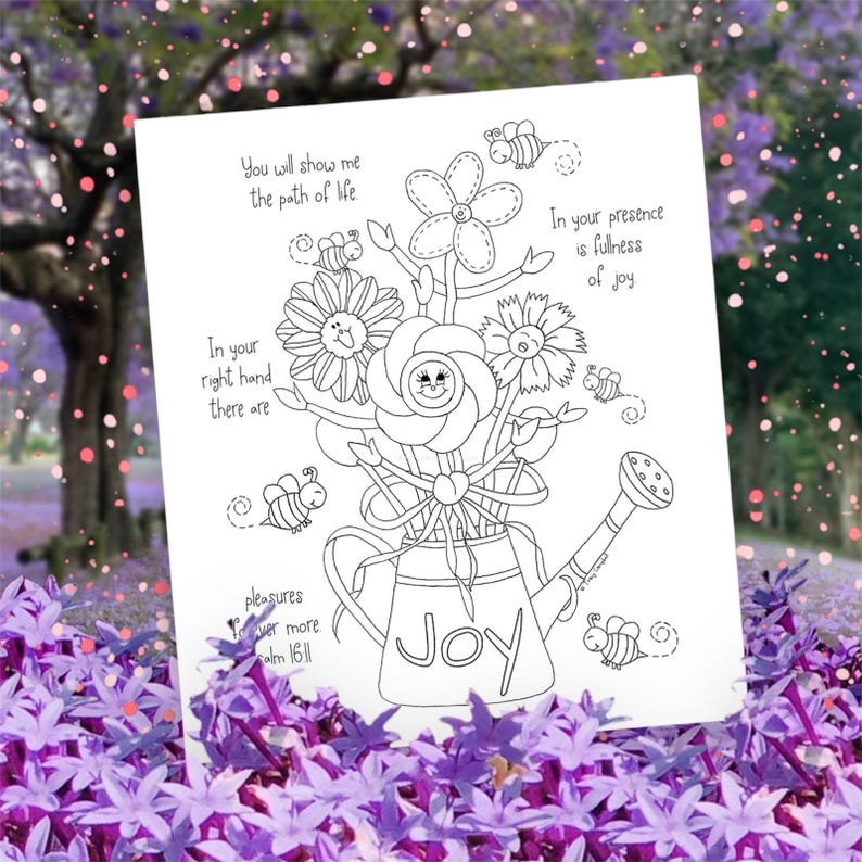 Flower Faces Christian Coloring Page, Psalm Memory Verse (PDF) - Etsy