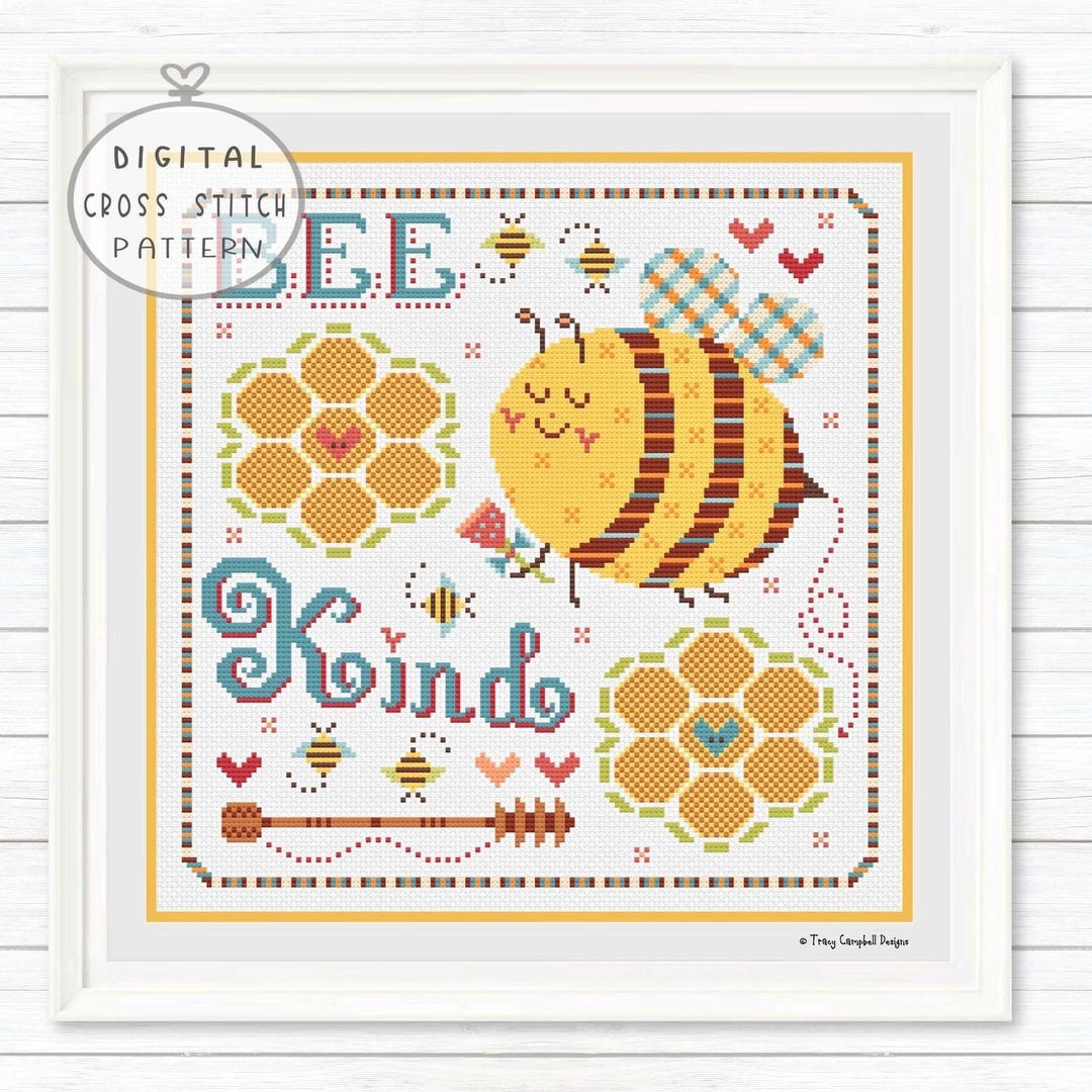 Bee Kind Cross Stitch Pattern: Honeycomb Bumblebee Chart (PDF) - Etsy