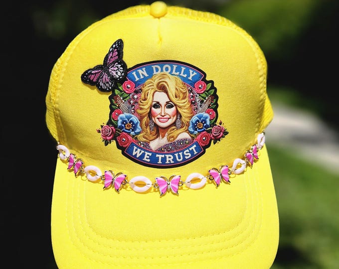 Dolly Parton Trucker Hat, in Dolly We Trust, Hat Chain, Trendy Iron on Patch Hat, YELLOW Hat ...