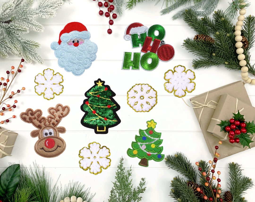 Christmas Iron on Patches Iron on Santa Face Gold Glitter - Etsy
