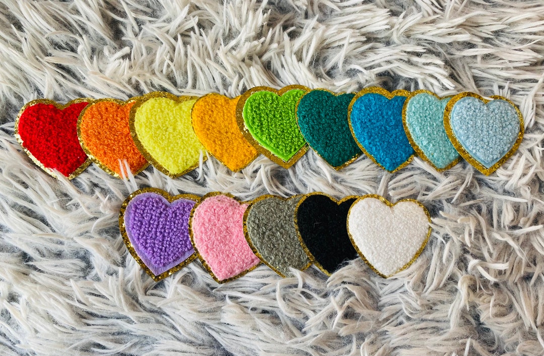 Colorful Heart Chenille Patch, Iron on Hearts, Gold Glitter - Etsy