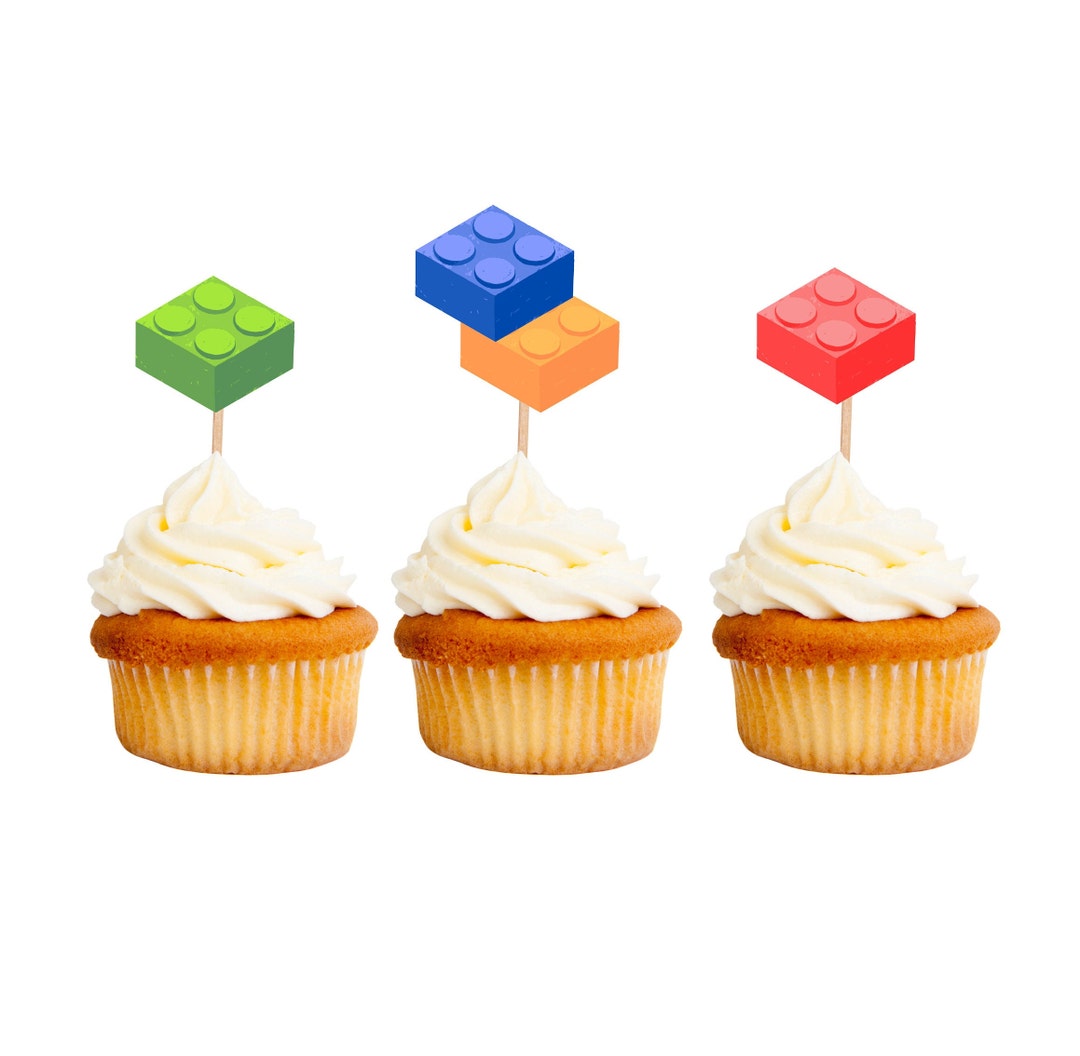Lego Cupcake Toppers, Lego Party Supplies, Watercolor Legos, Lego ...