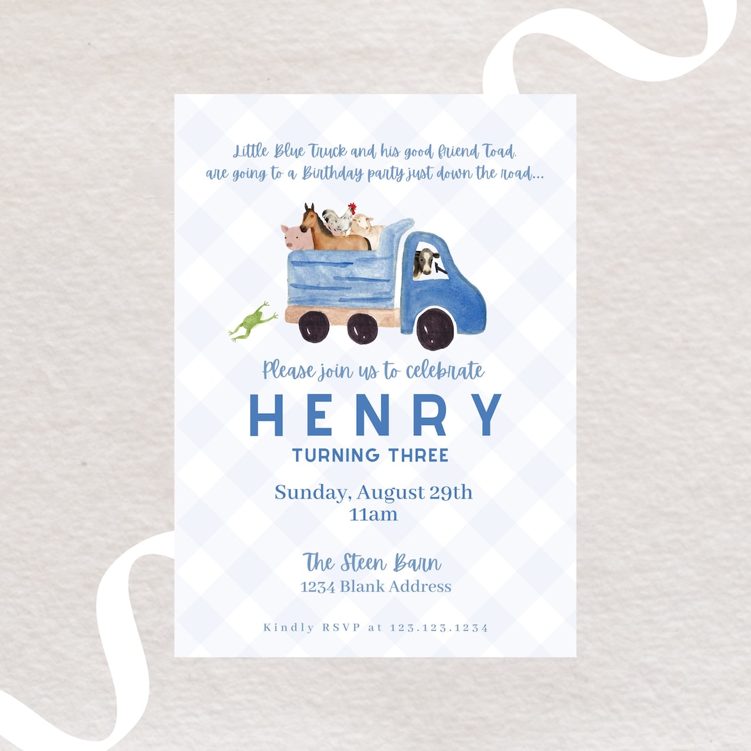 Little Blue Truck Invitation | Little Blue Truck | Watercolor Little ...