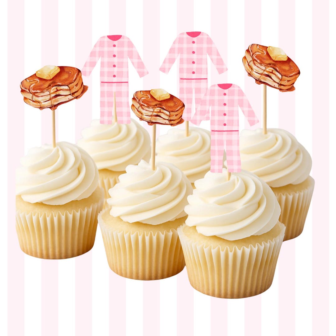 Pancakes & Pajamas Cupcake Toppers, Printable Birthday Party ...