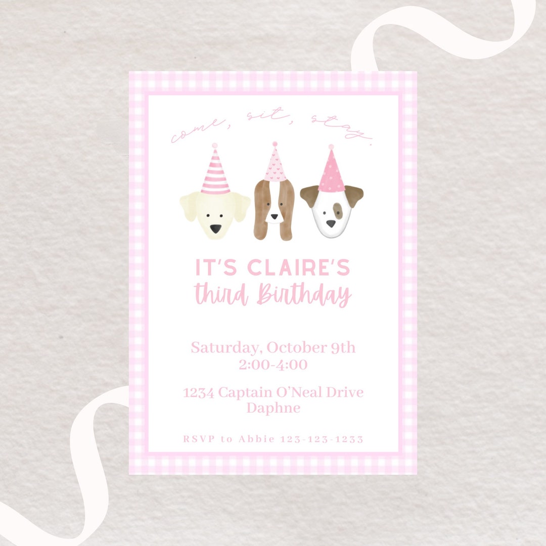 Puppy Dog Invitation, Digital Dog Birthday Invitation, Girl Puppy Dog ...