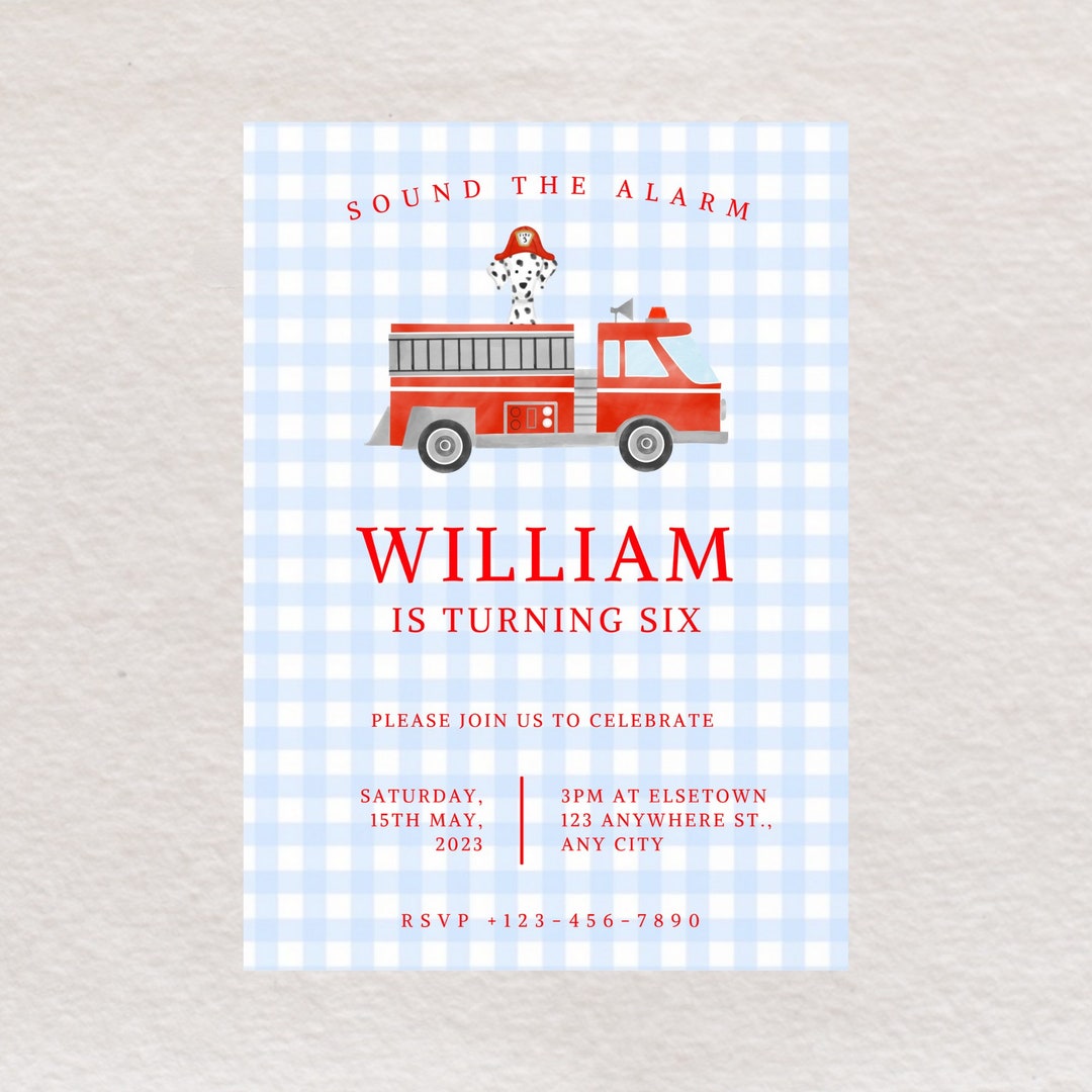 Firetruck Invitation / Fireman Digital Invitation/ Printable ...