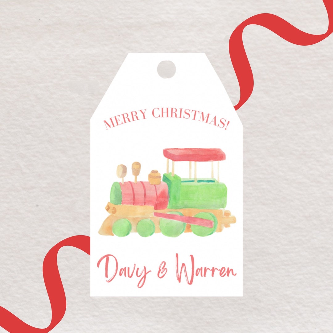 Christmas Gift Tag, Train Gift Tag, Watercolor Christmas Gift Tag ...