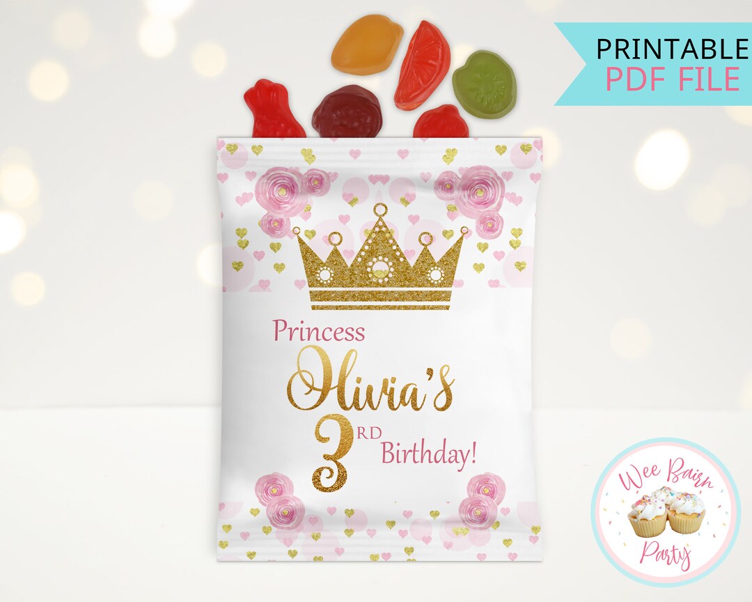 Princess Birthday Fruit Snacks Party Favor Bags Gummy Candy - Etsy