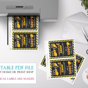 Construction Birthday Thank You Stickers: Custom Party Favor Tags (PDF ...