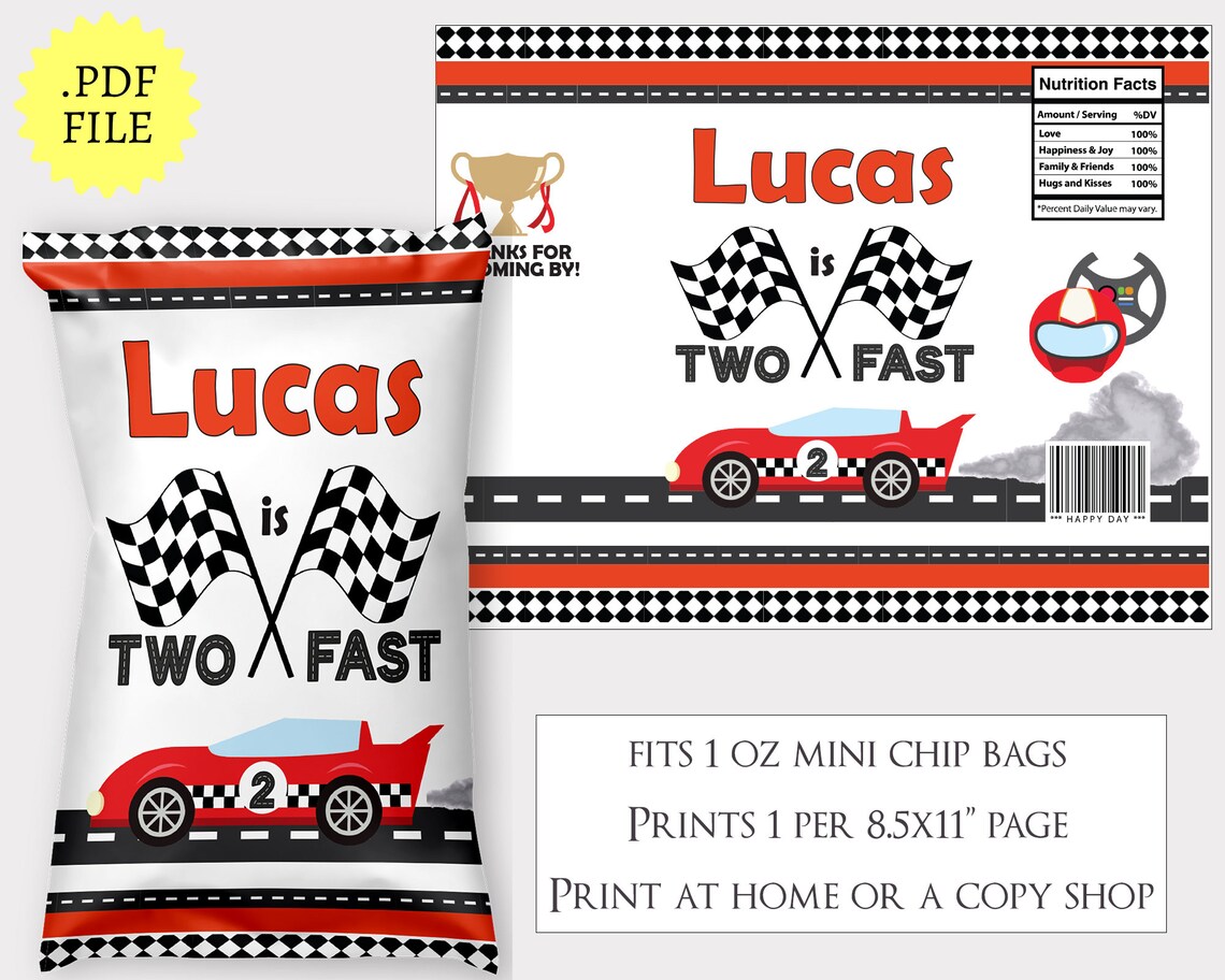 Two Fast Birthday Chip Bag Labels 2 Year Old Birthday - Etsy