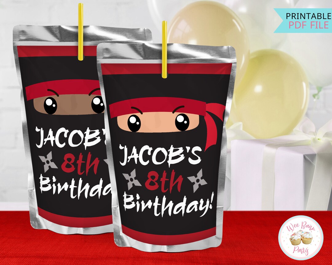 Ninja Birthday Party Juice Pouch Labels, Ninja Party Favors Printable ...