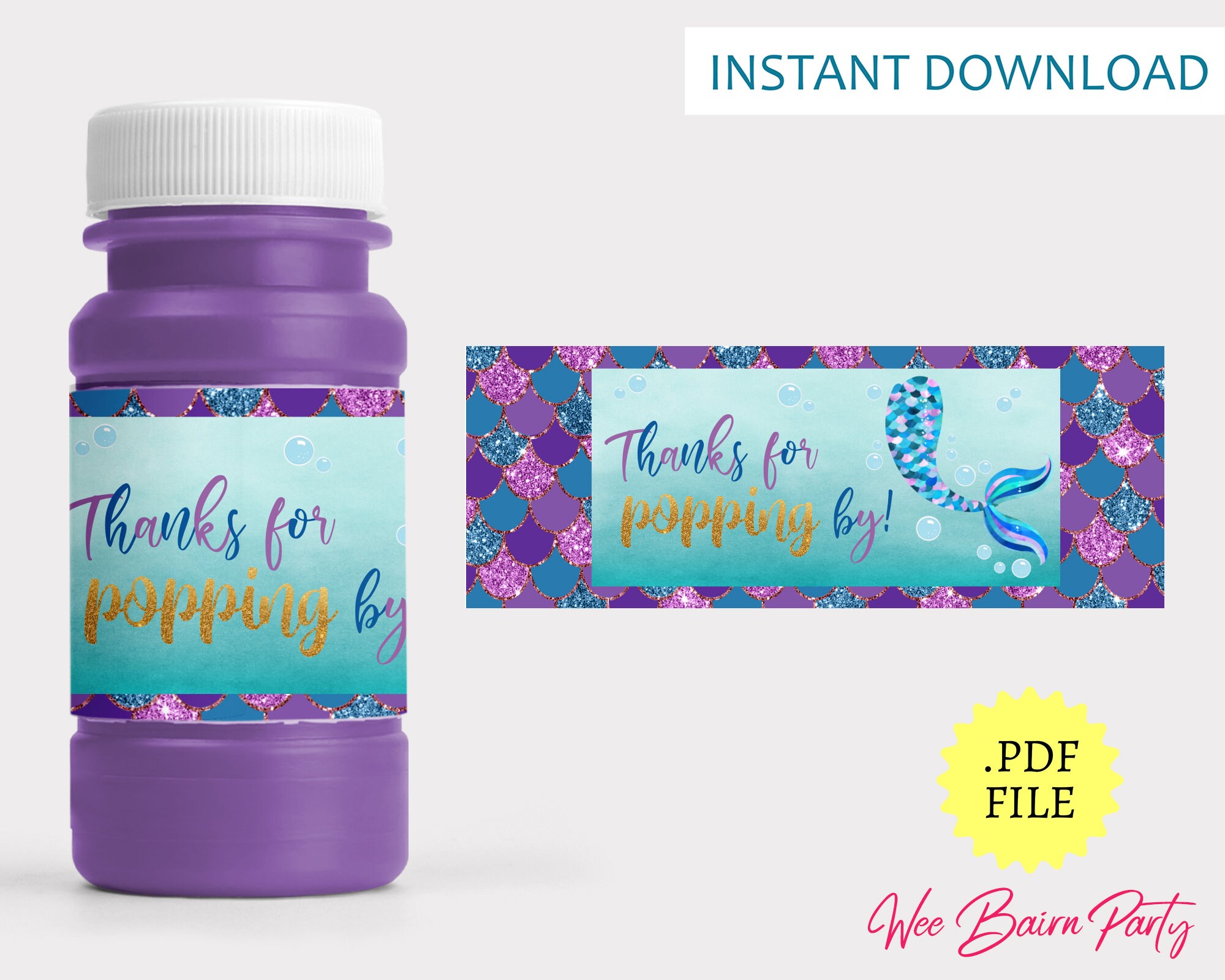 Mermaid Tail Party Bubble Labels Printable Mermaid Birthday - Etsy