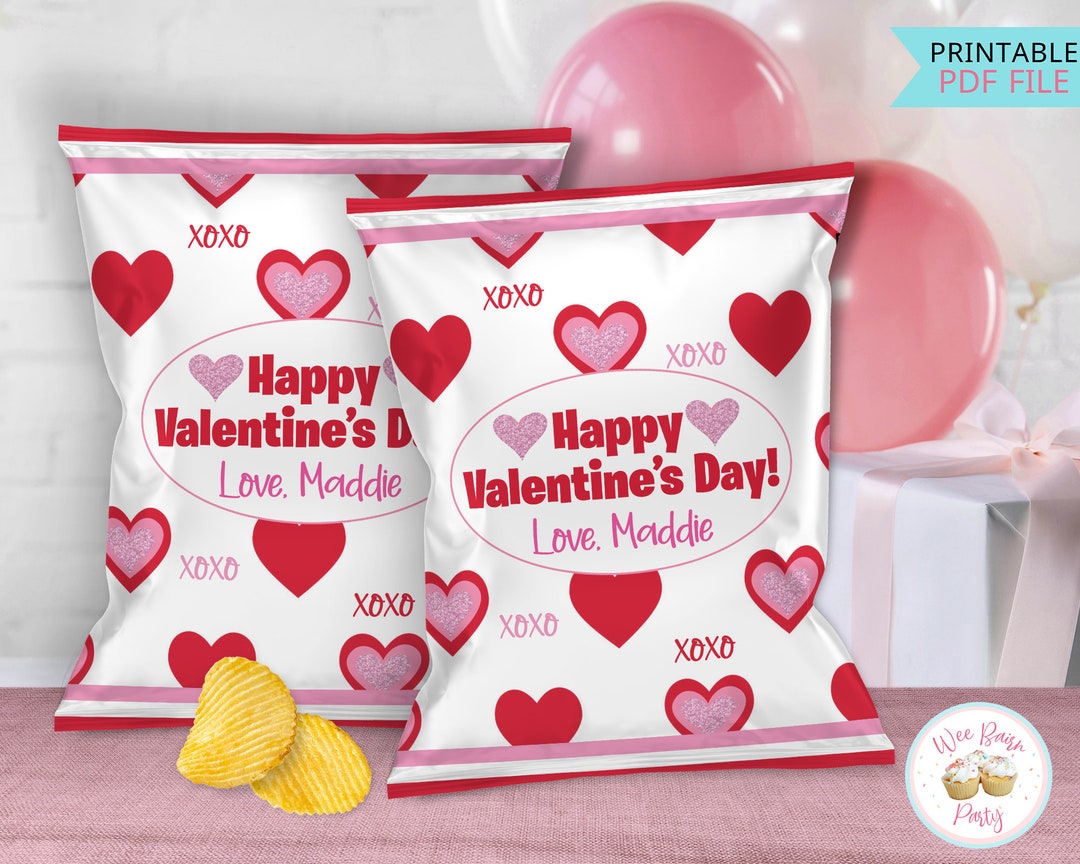 Valentine Chip Bags, Classroom Valentines Day Custom Chip Bags, Toddler ...