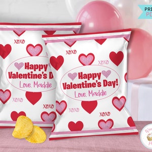 Valentine Chip Bags, Classroom Valentines Day Custom Chip Bags, Toddler ...