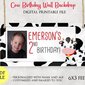 Cow Print Birthday Banner Custom Name Sign Printable Farm | Etsy