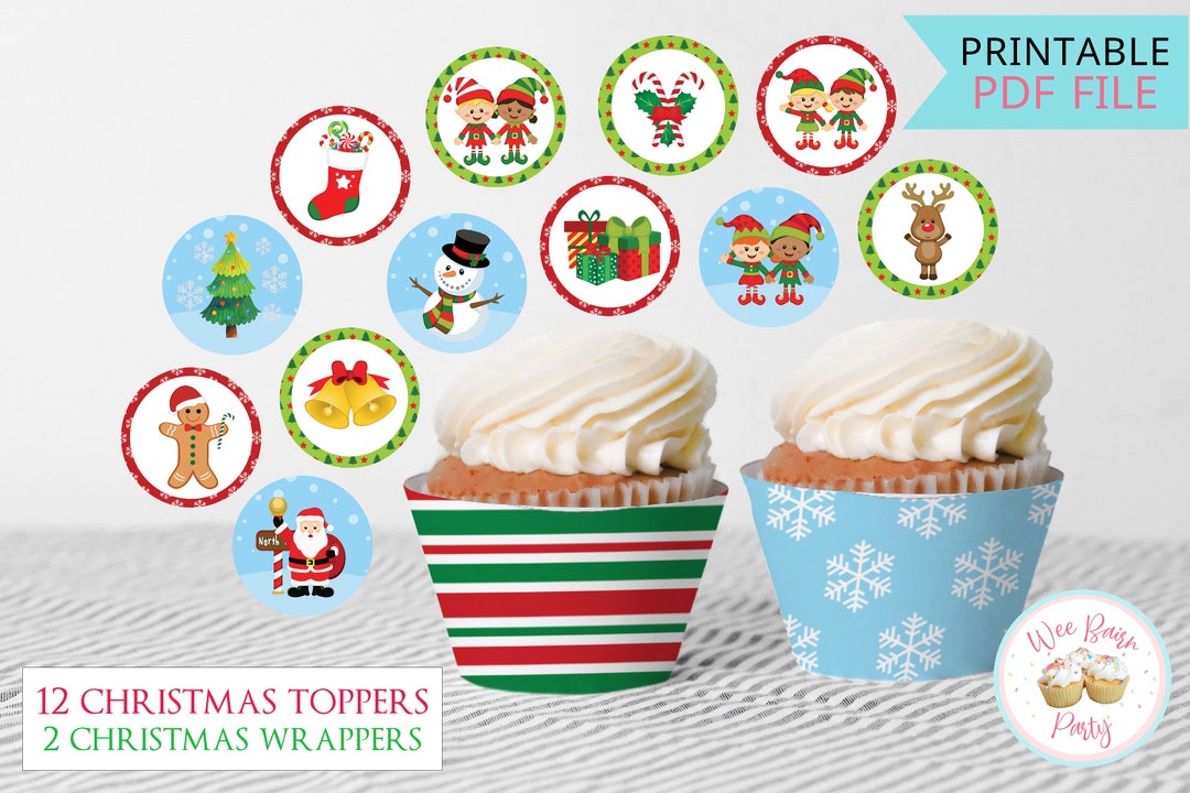 Christmas Cupcake Toppers & Wrappers Set, Printable Christmas Party ...