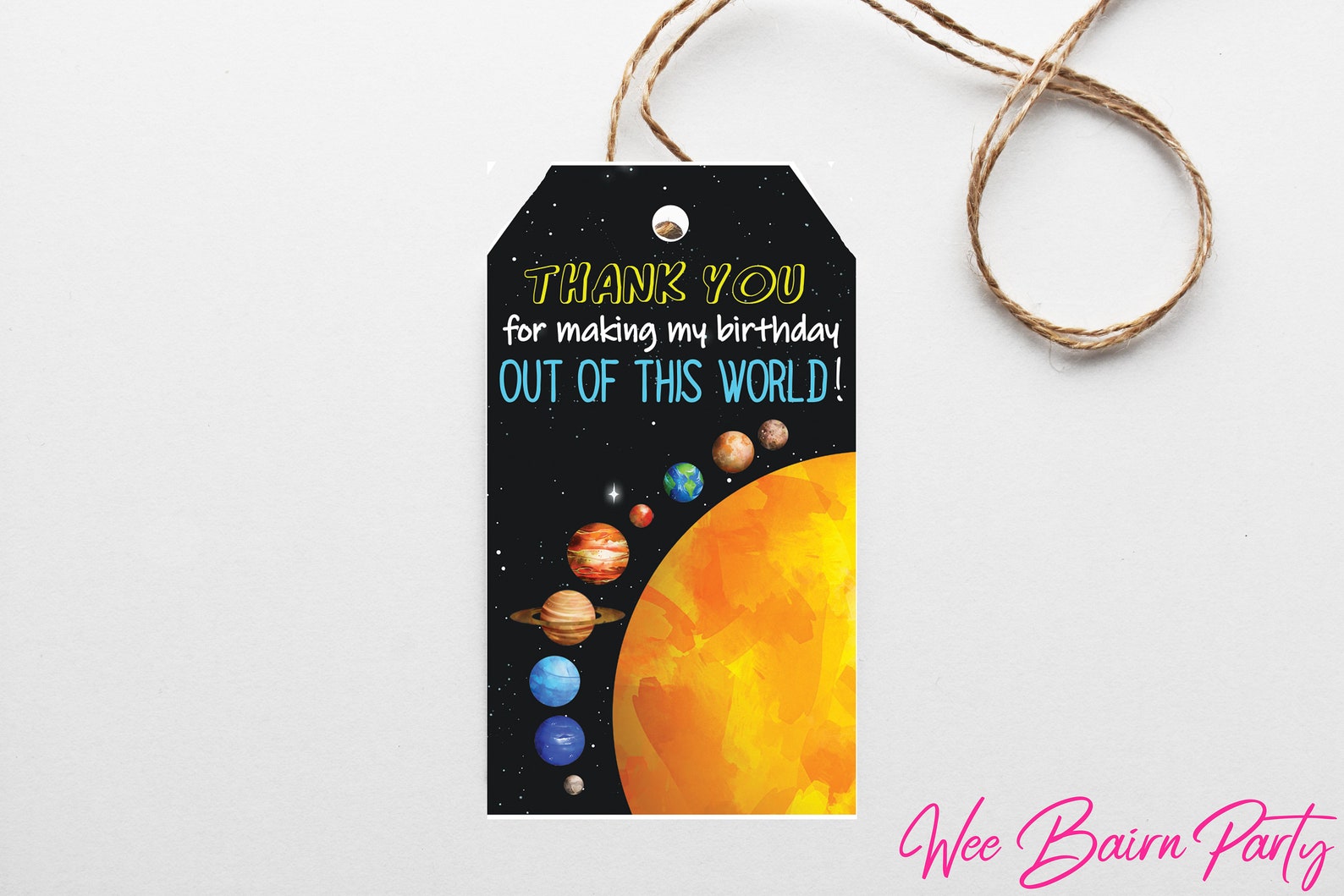 Space Theme Birthday Thank You Gift Bag Tags Out of This | Etsy