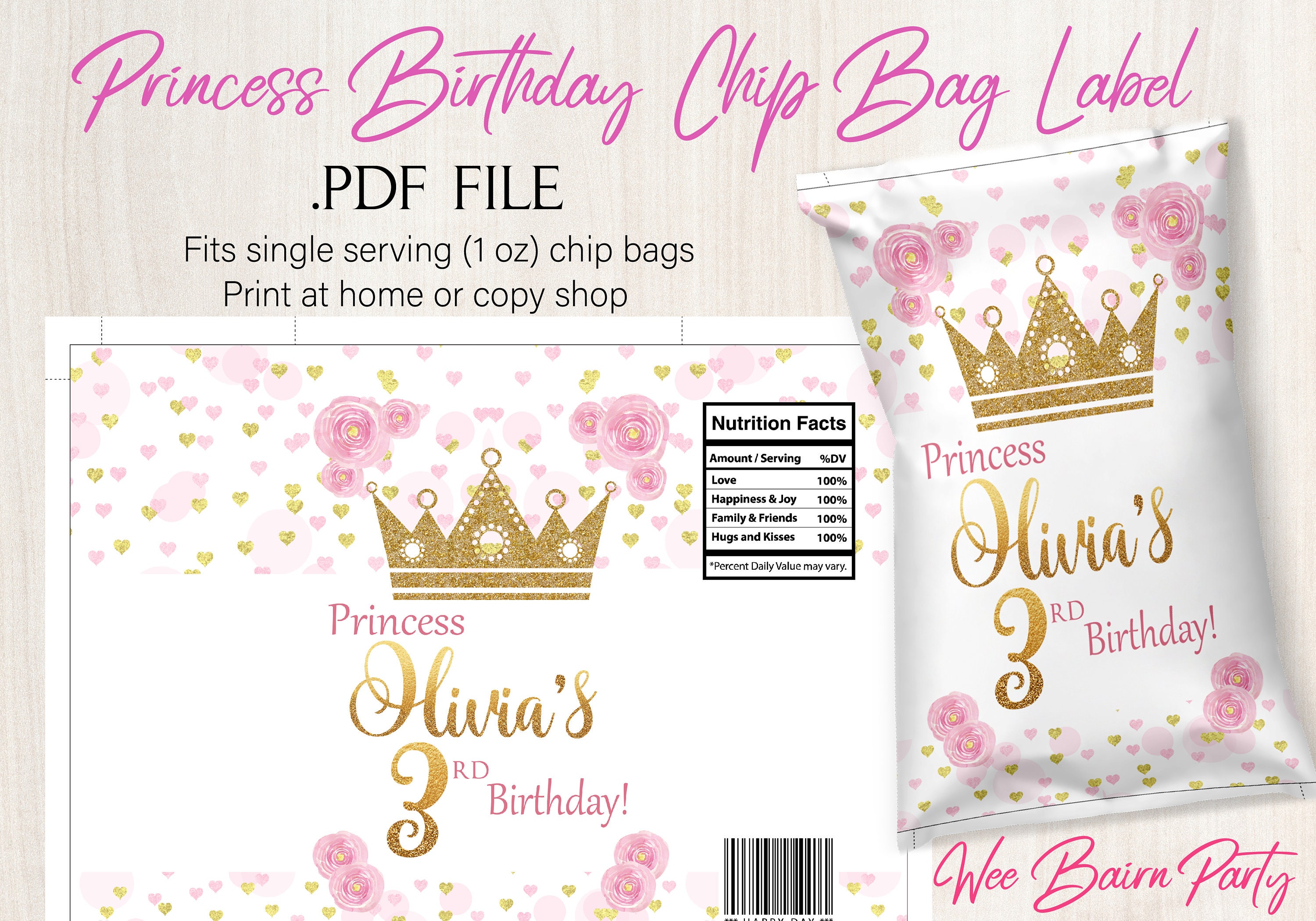 Happy Birthday Princess Custom Chip Bags Princess Birthday | Etsy