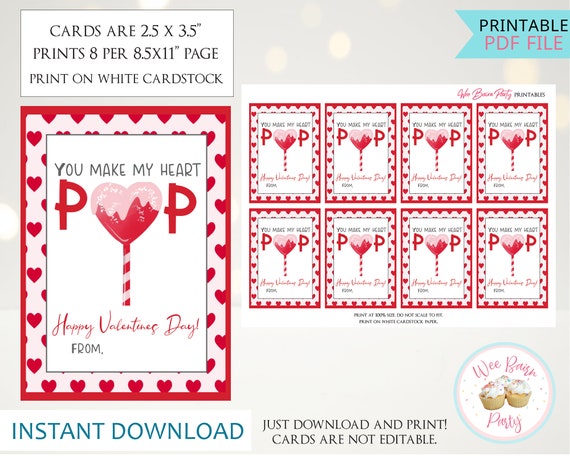 Heart Lollipop Printable Card 14 Days Of Love Lolipop Valentines | My
