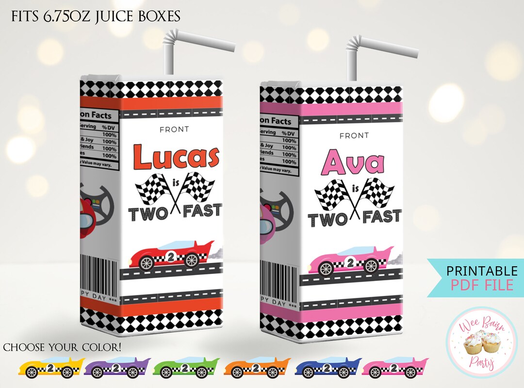 Race Car Birthday Juice Box Sticker Truck Car Theme Birthday Party ...