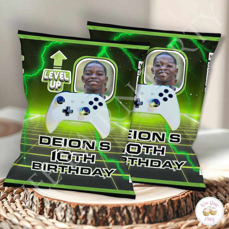 Video Games Birthday Custom Chip Bags, Level up Gamer Birthday Party ...