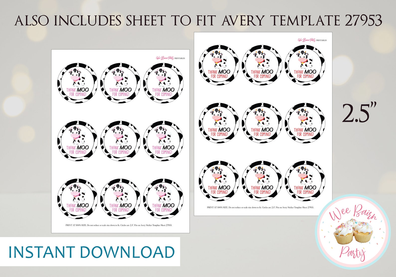 Cow Birthday Party Printable Thank You Stickers Cow Print - Etsy