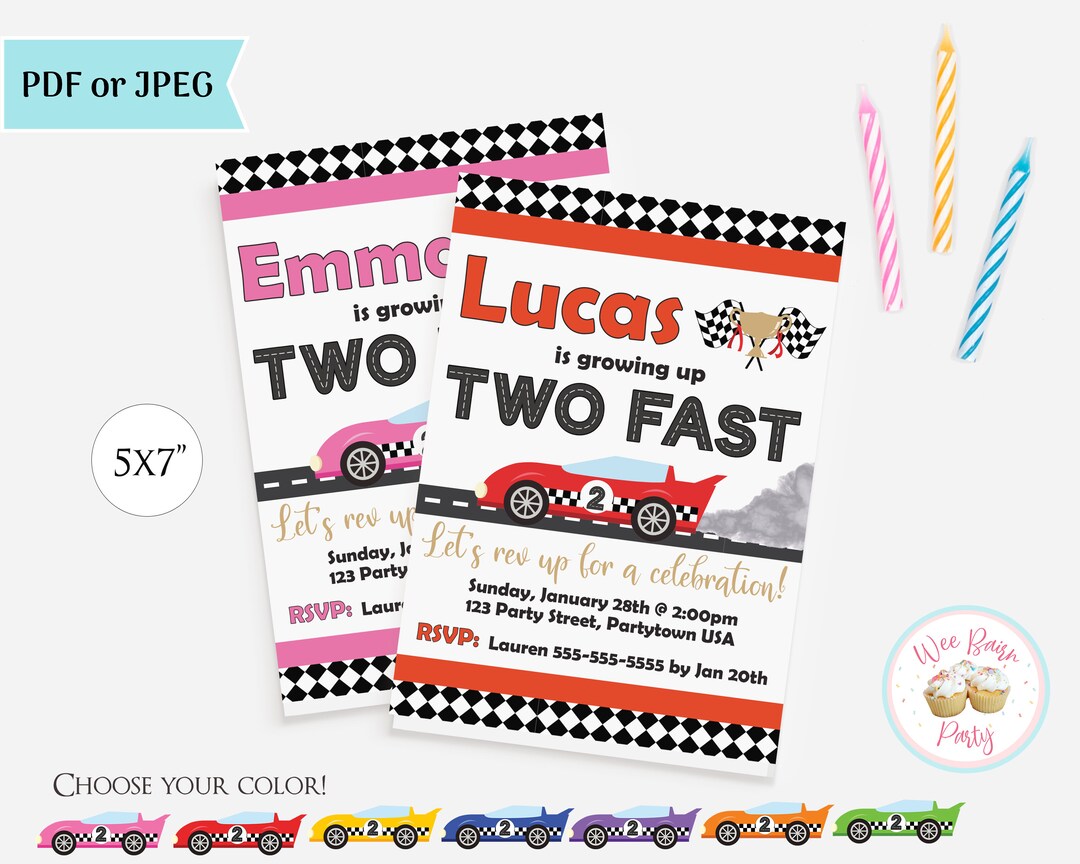 Two Fast Birthday Invitation, Printable Boy 2nd Birthday Two Fast ...