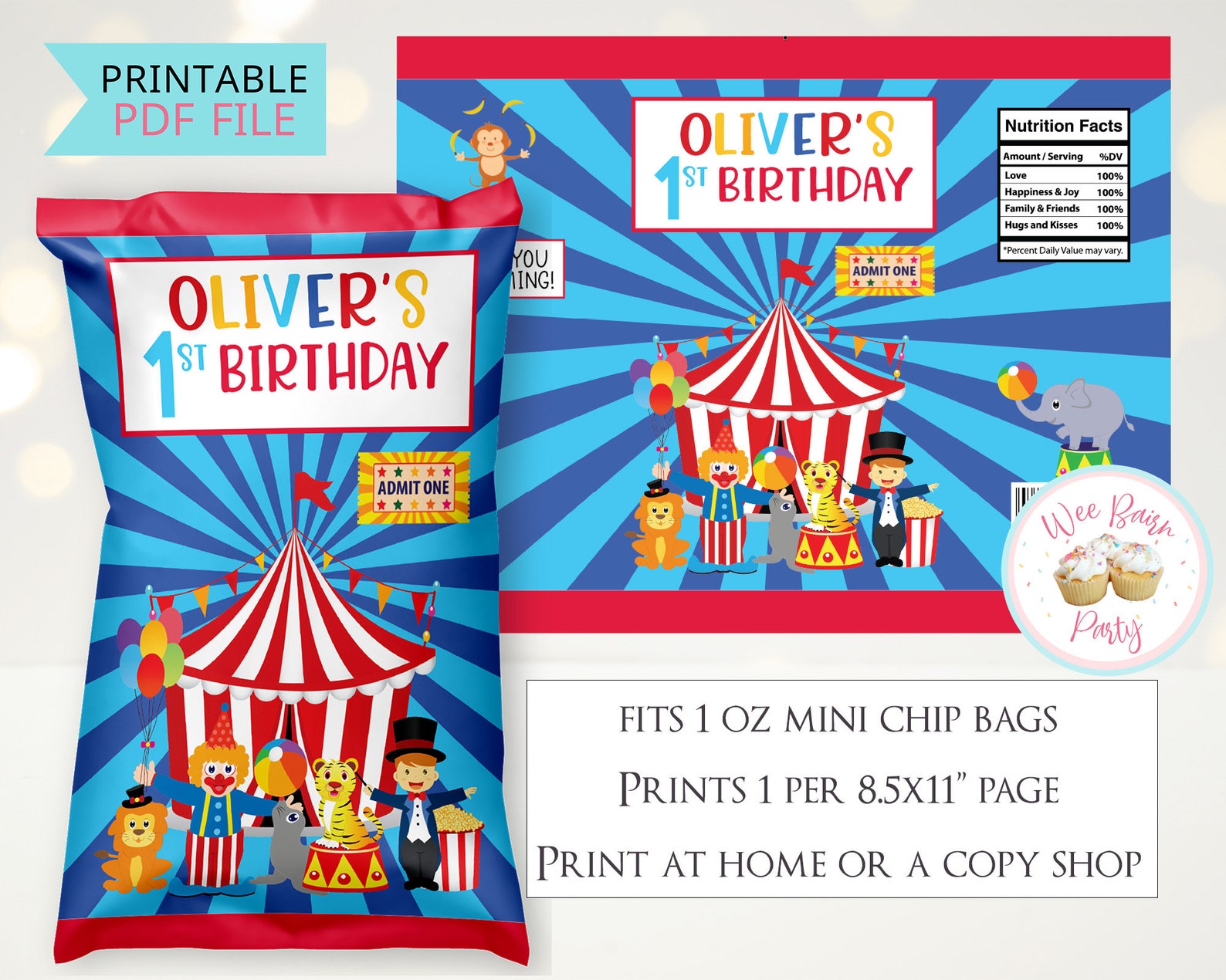 Circus Birthday Custom Chip Bags Circus 1st Birthday Party - Etsy