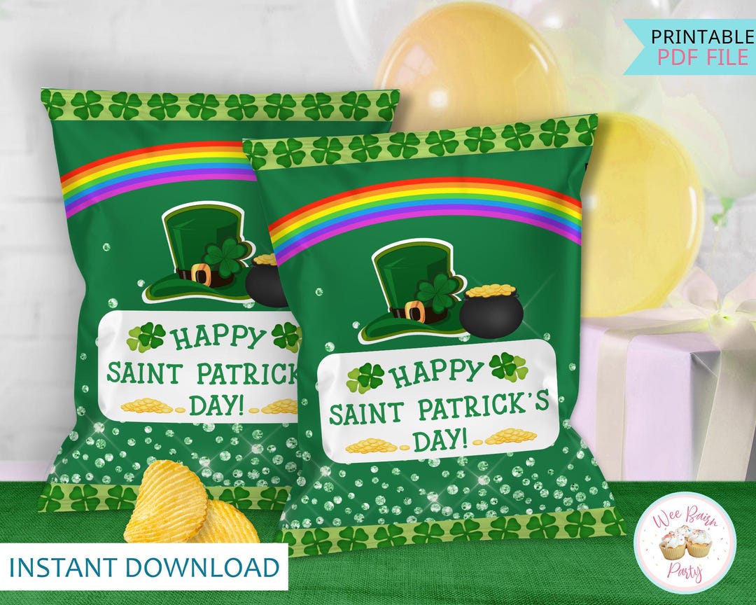 St Patricks Day Chip Bags, Saint Patricks Day Party Favors, Printable ...