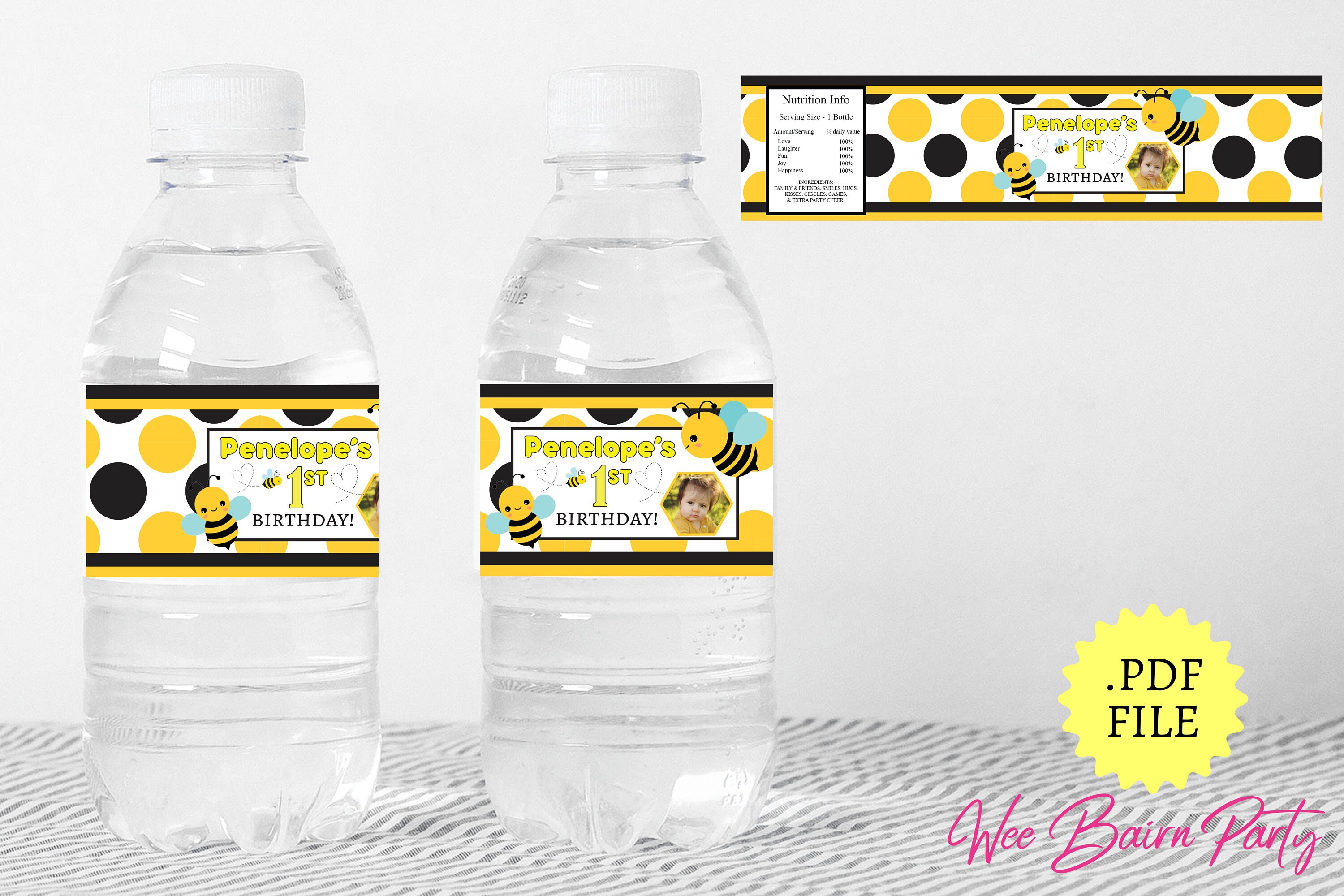 Bee Birthday Party Water Bottle Labels Bumble Bee 1st - Etsy