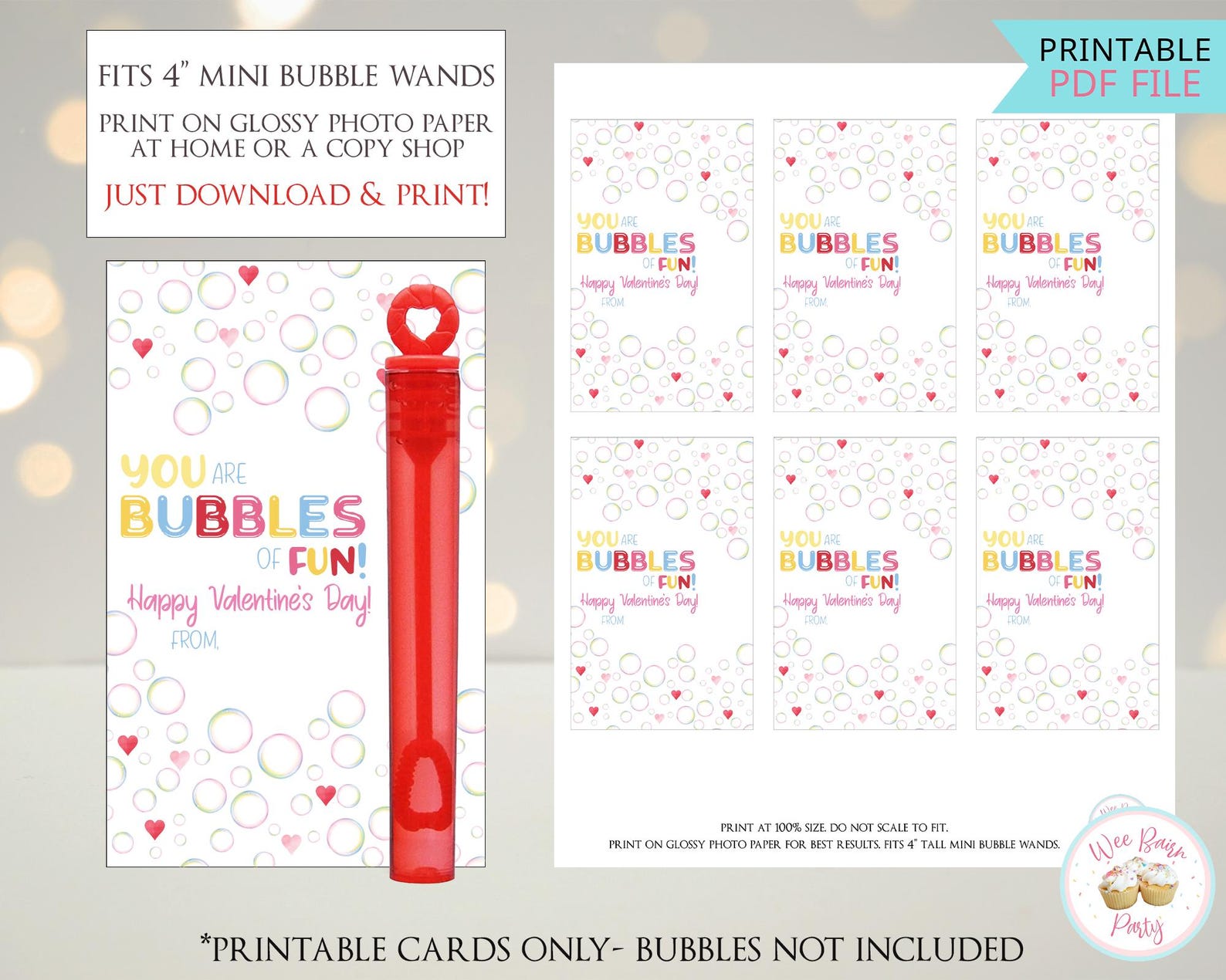 Classroom Valentines Bubble Favors Printable Gift Tags, Easy Class ...