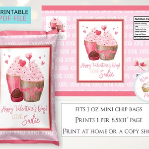 Valentines Party Custom Chip Bags, Classroom Valentines Day Favors Chip ...
