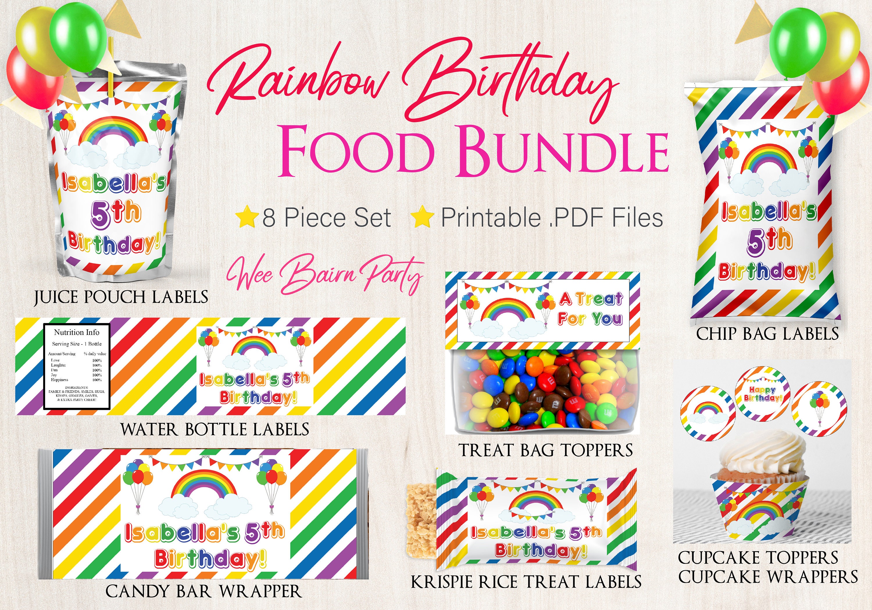 Printable Rainbow Decorations for Birthday Party Bundle | Etsy
