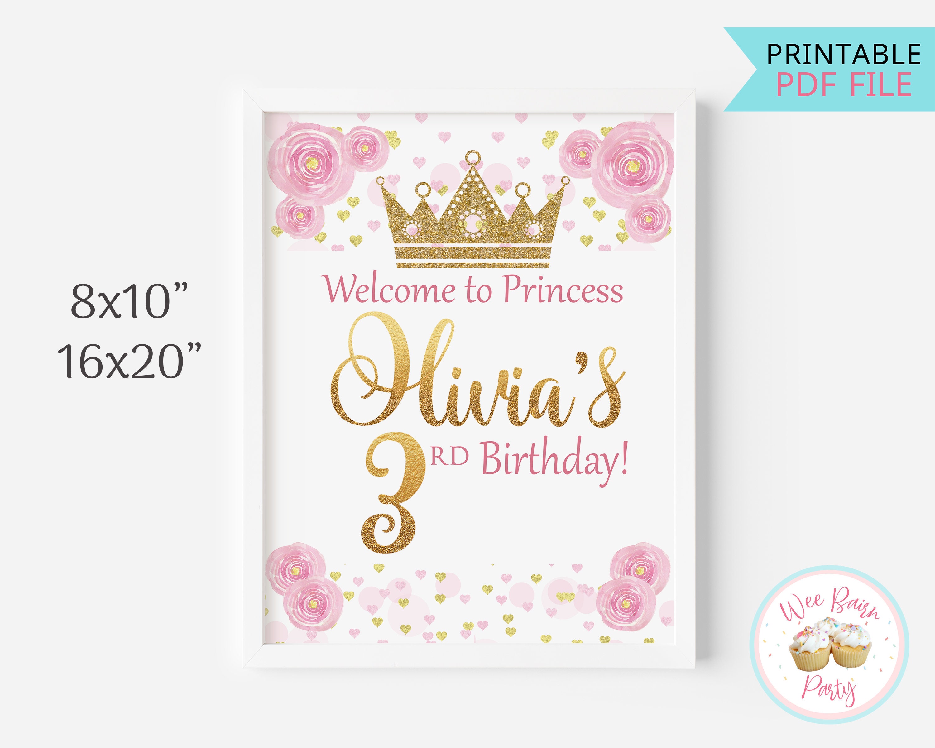 Printable Princess Birthday Party Welome Sign Pink and Gold - Etsy