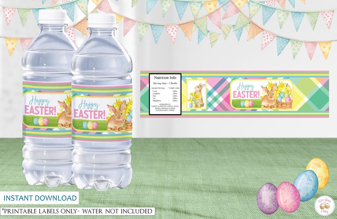 Hoppy Easter Water Bottle Labels, Kids Party Favors Easter Basket ...