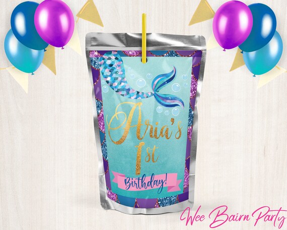 Mermaid Tail Juice Drink Pouch Labels Mermaid Birthday Party | Etsy