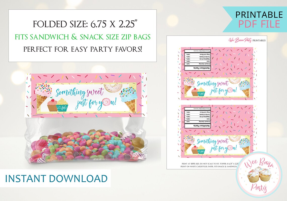 Two Sweet Birthday Treat Bag Topper, Two Sweet Party Favor Bag Topper ...