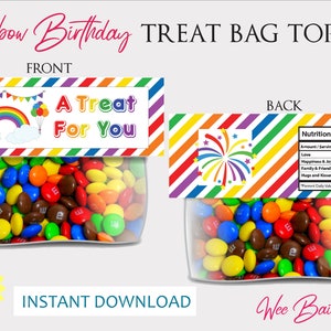 Rainbow Balloons Treat Bag Topper, Rainbow Stripe Colorful Birthday ...