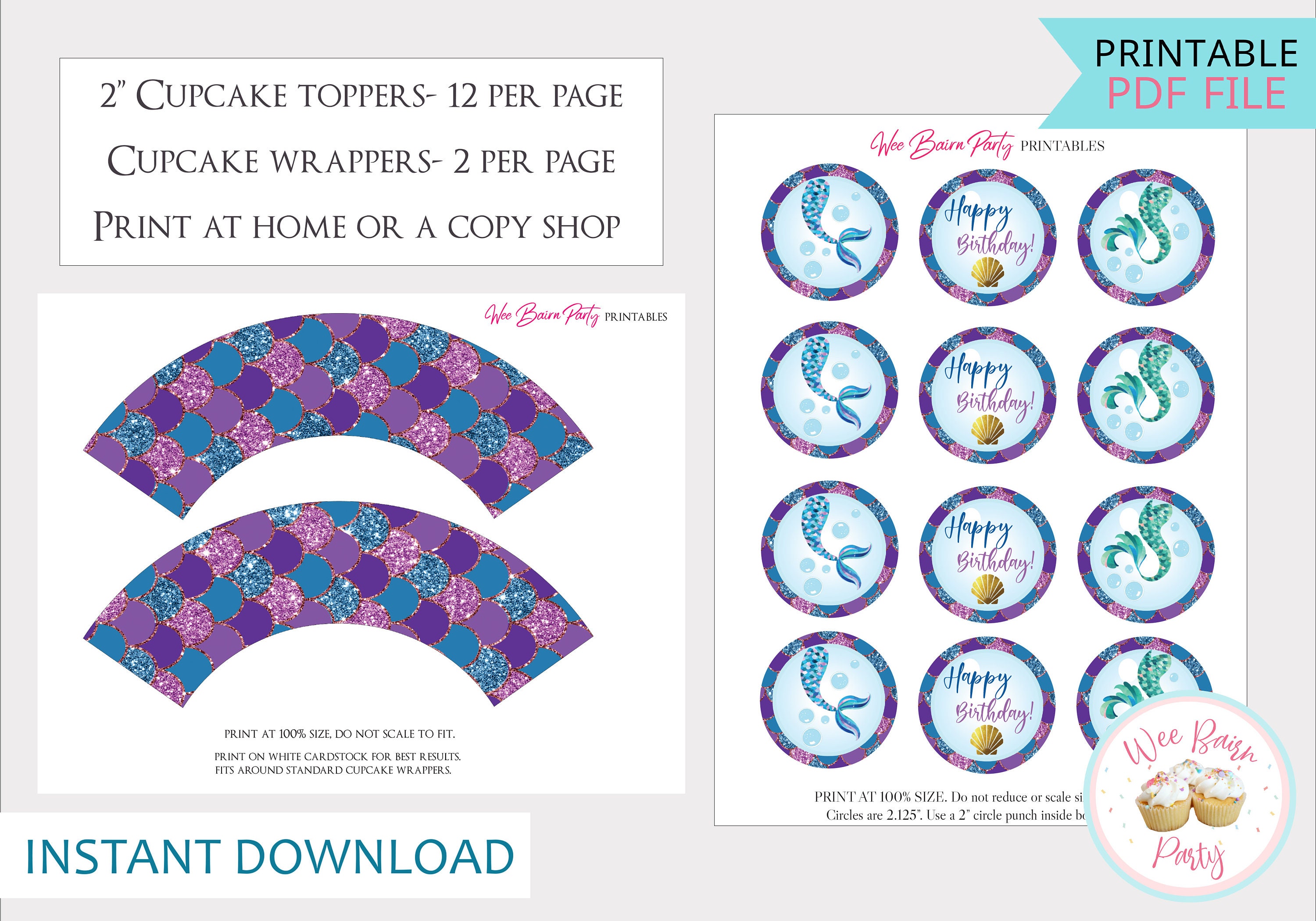 Mermaid Tail Birthday Cupcake Wrappers & Cupcake Toppers - Etsy