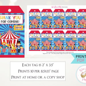 Circus Theme Party Favor Tags, Carnival Birthday Party Gift Hang Tags ...