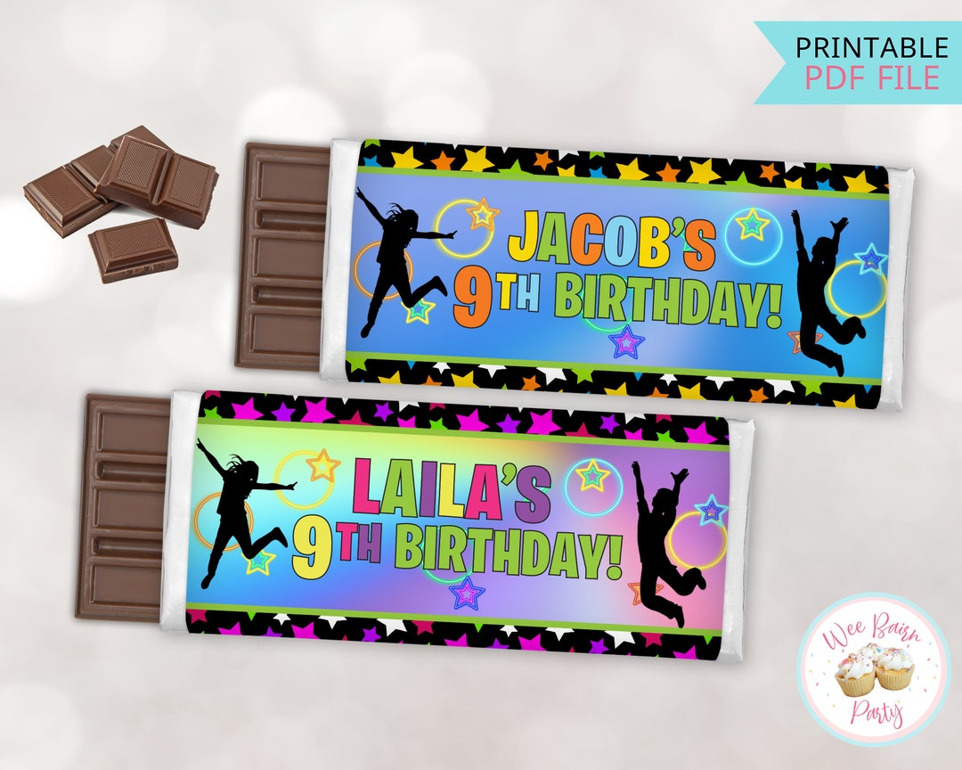 Trampoline Bounce Birthday Candy Bar Wrappers, Jump Party Favors ...