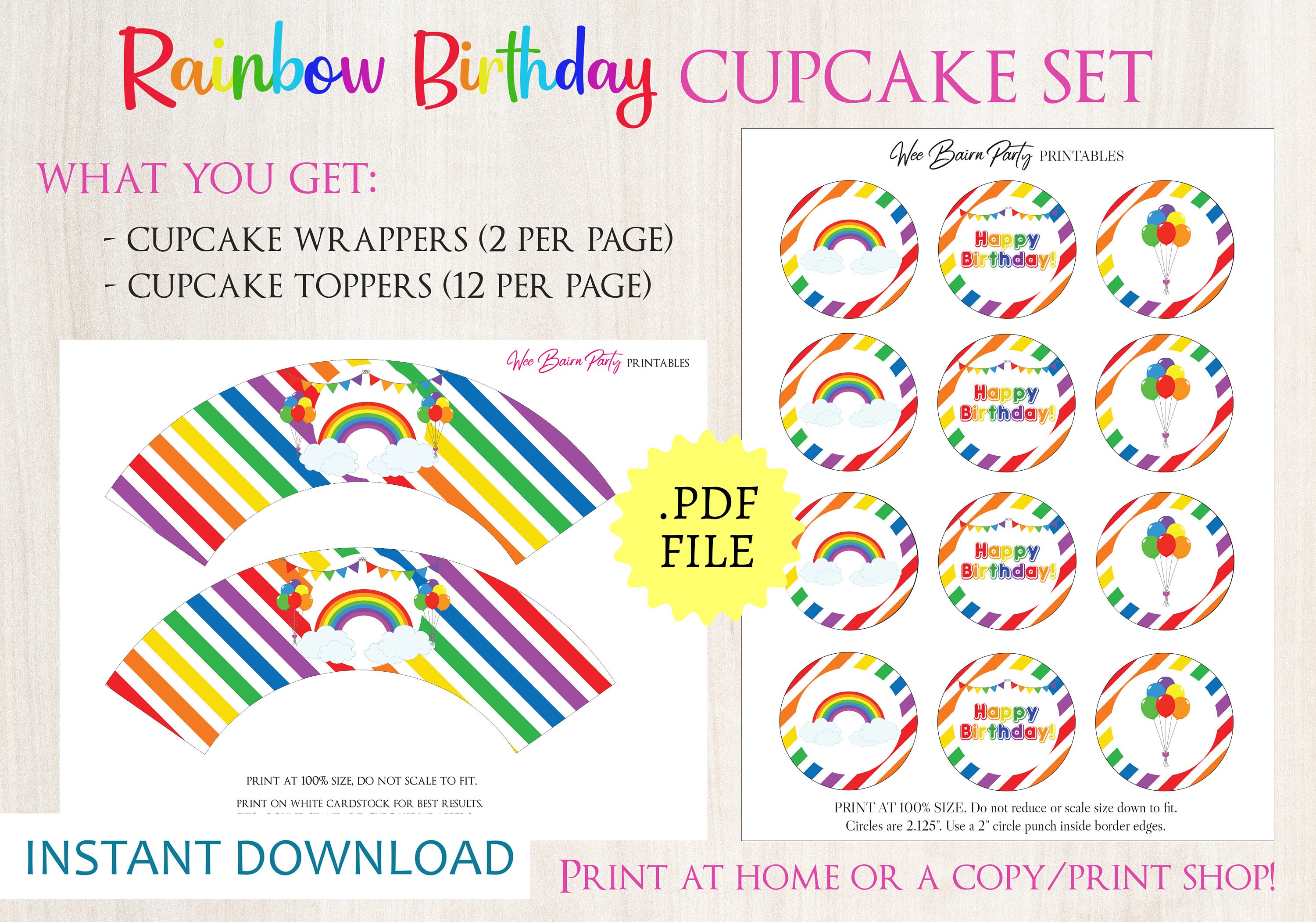 Rainbow Cupcake Toppers & Cupcake Wrappers Printable Rainbow | Etsy