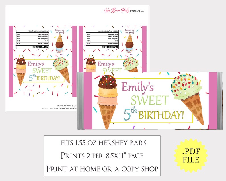 Ice Cream Themed Candy Bar Wrappers Ice Cream Party Chocolate | Etsy