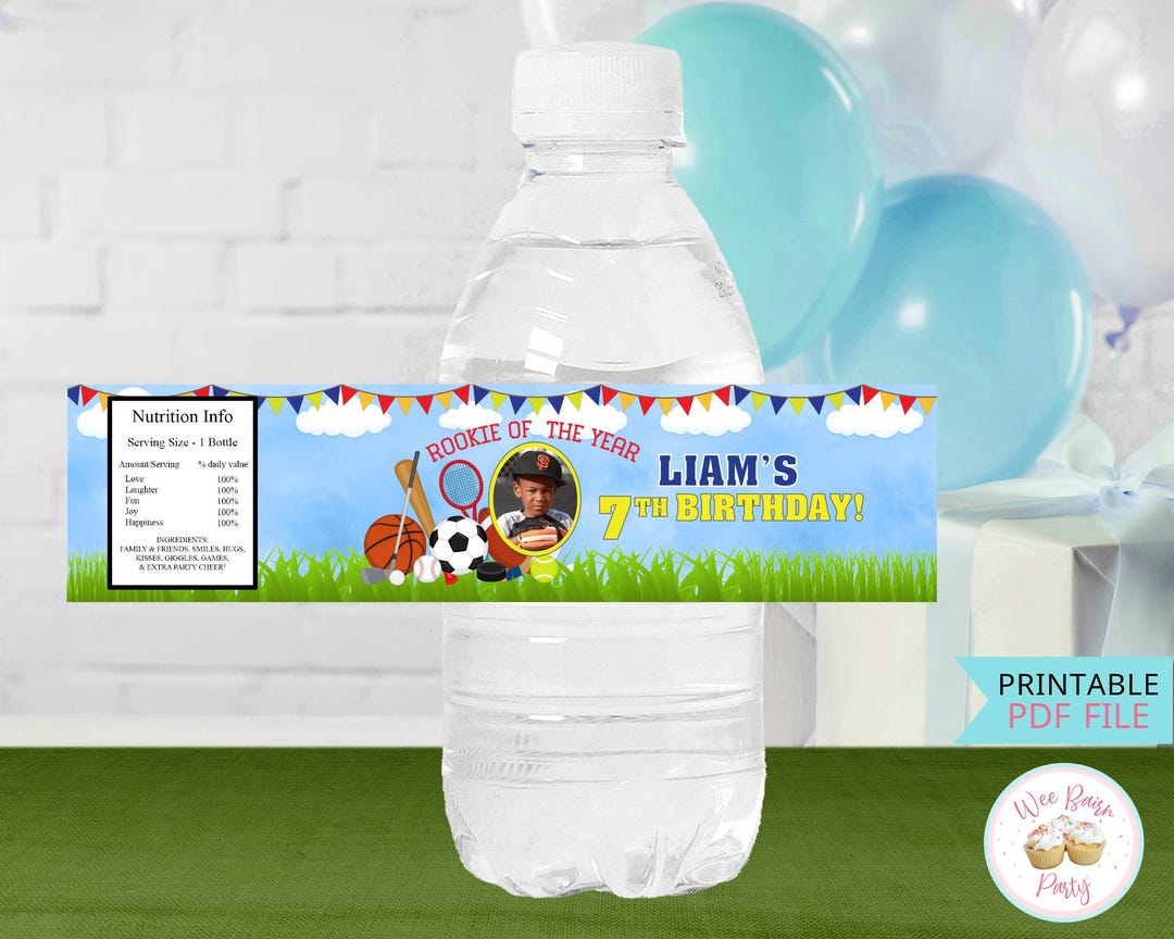 Rookie of the Year Water Bottle Labels, Sports Birthday Party Decor ...