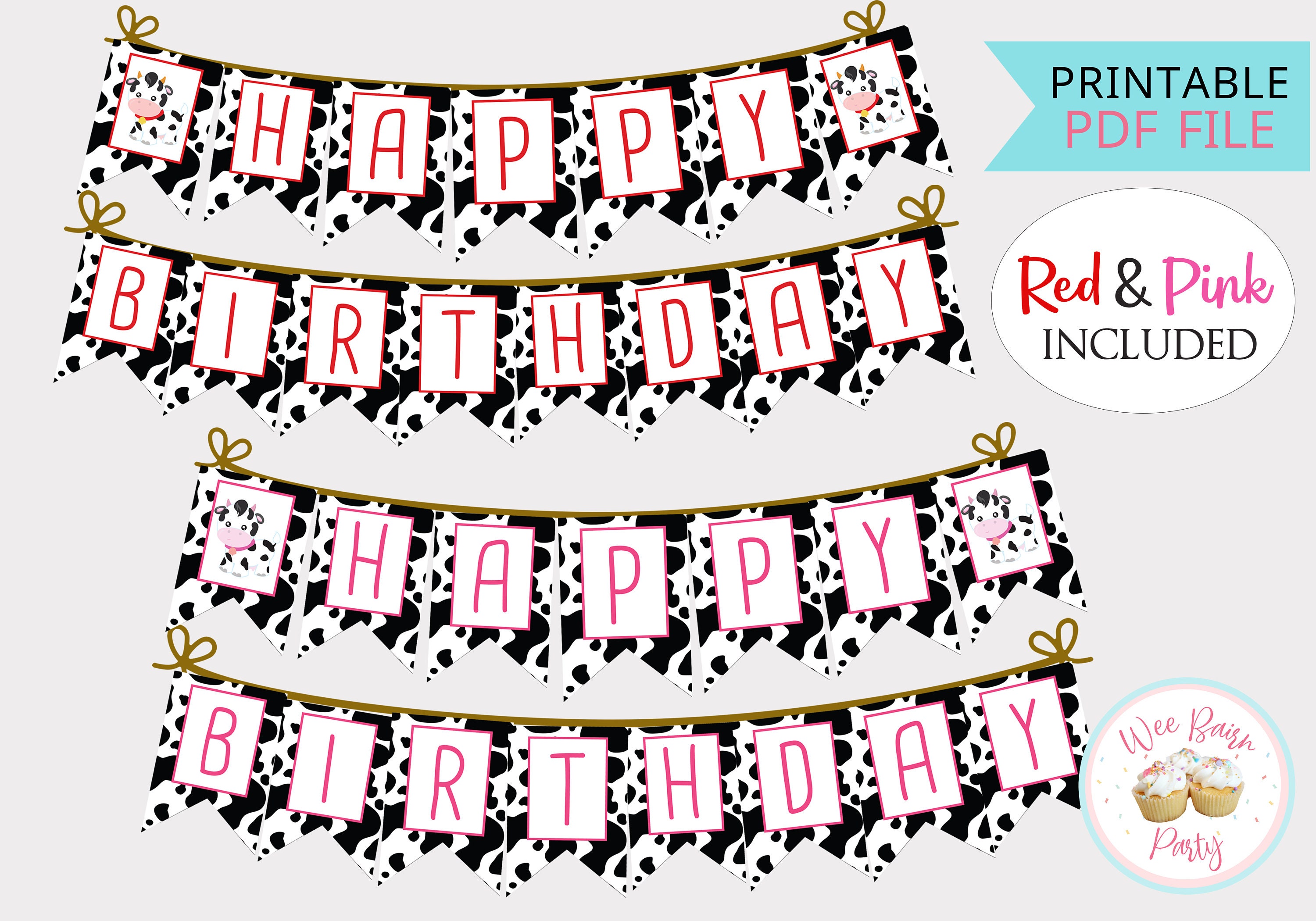 Cow Print Happy Birthday Banner Printable Cow Birthday Decor - Etsy