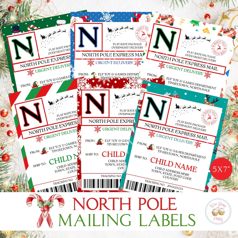 EDITABLE Santa Shipping Labels, Personalized North Pole Address Mailing ...