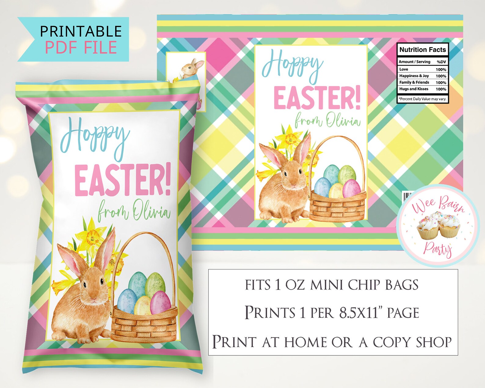 Easter Chip Bag, Easter Party Favors Custom Chip Bags, Bunny Rabbit ...