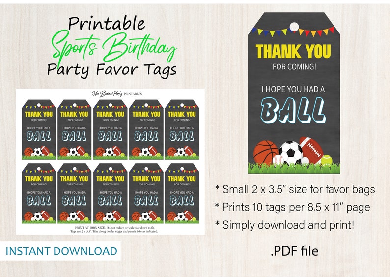 Sports Birthday Favor Tags Sports Team Mini Thank You Gift - Etsy
