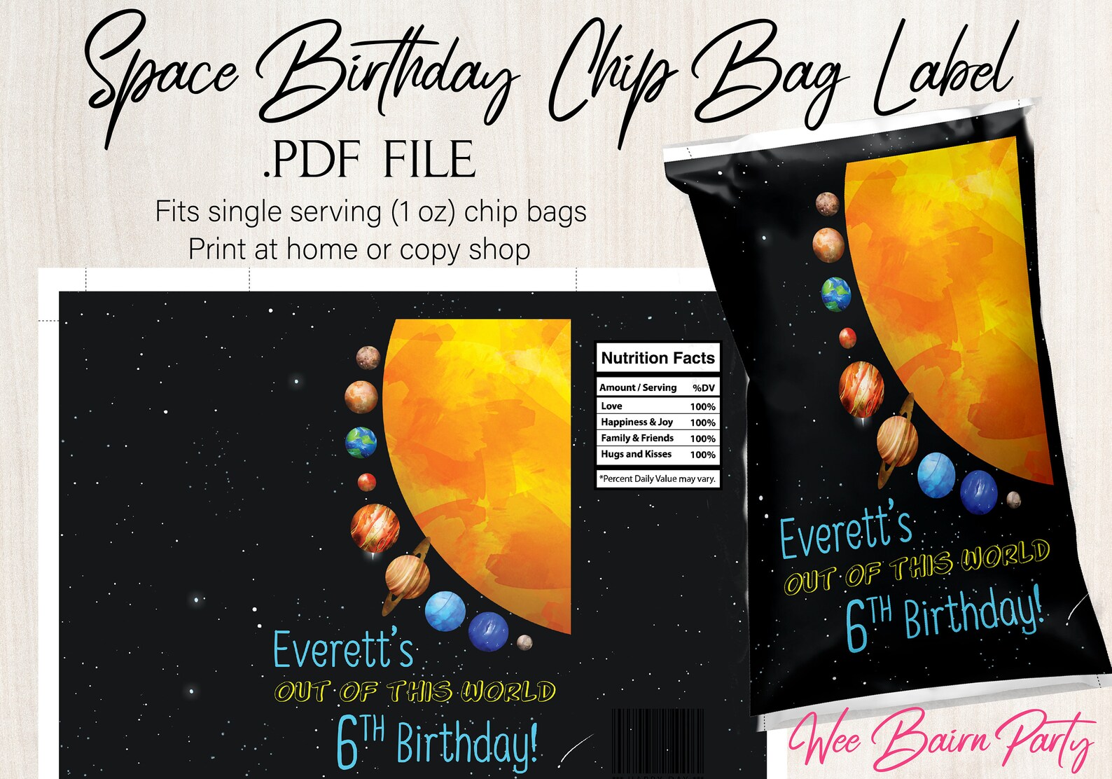 Space Birthday Custom Chip Bags Babys 1st Birthday Space Chip | Etsy